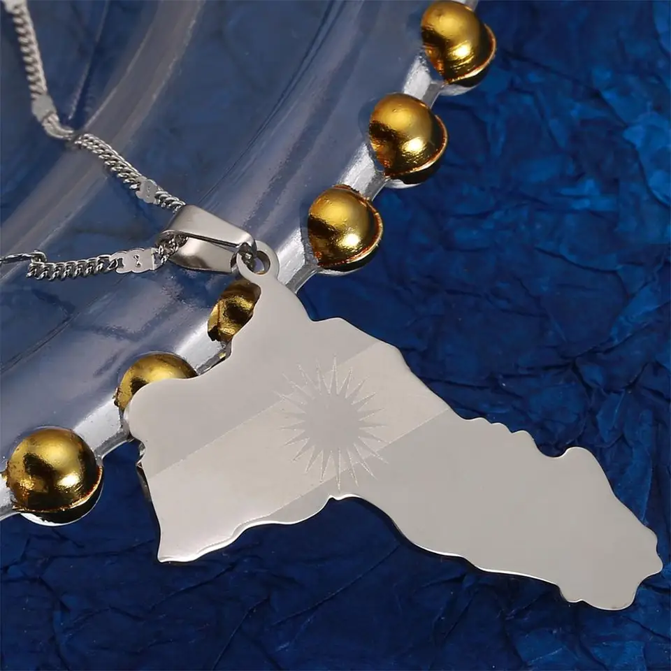 Stainless Steel Necklace Kurdistan - Stainless Steel Gold Kurdish Flag ...