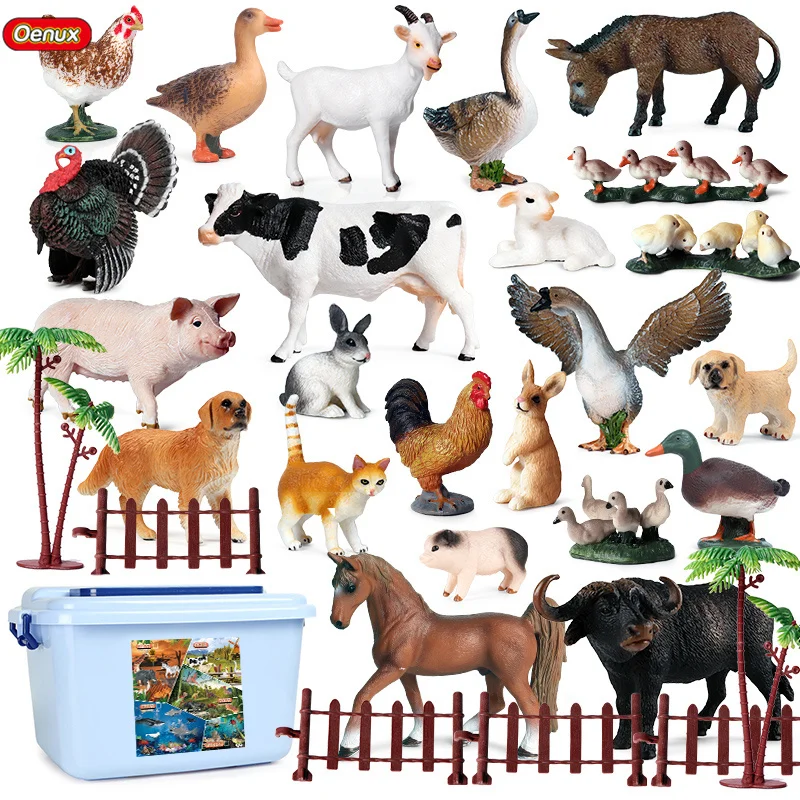 Oenux 38PCS Farm Set Action Figures Cow Hen Pig Dog Horse Poultry ...