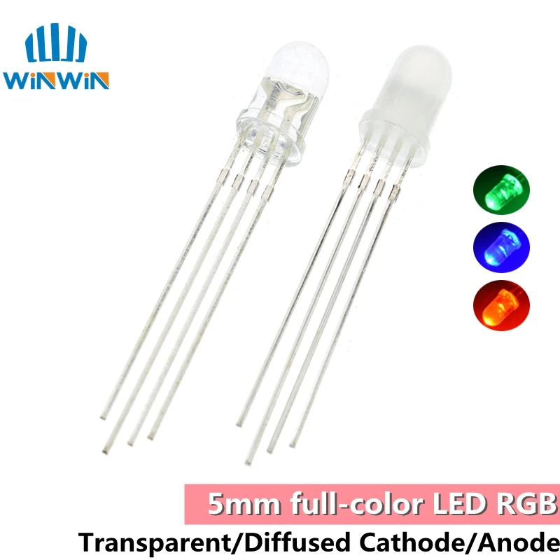 100PCS 5mm full-color LED RGB red/green/blue Common Cathode/Anode Four ...