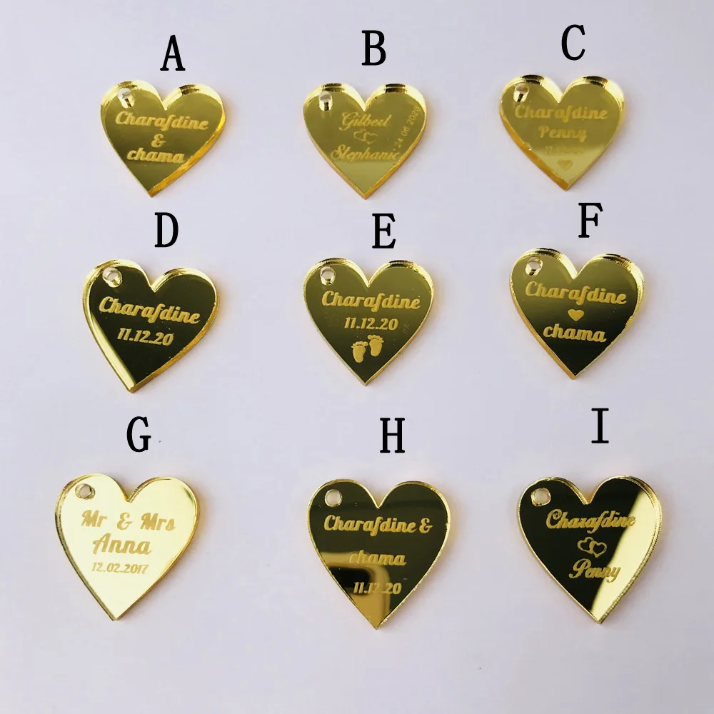 50pcs-Custom-Mirror-silver-gold-Heart-Label-Tag-Personalized-MR-MRS ...