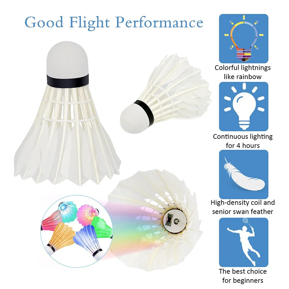 4 Pcs LED Badminton Shuttlecocks Lighting Birdies Shuttlecock Glowing ...