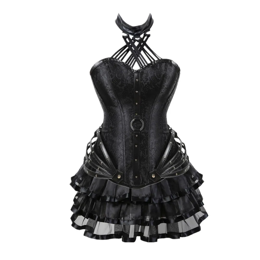 Halter Neck Corset and Skirt Faux Leather Corsets and Bustiers With ...