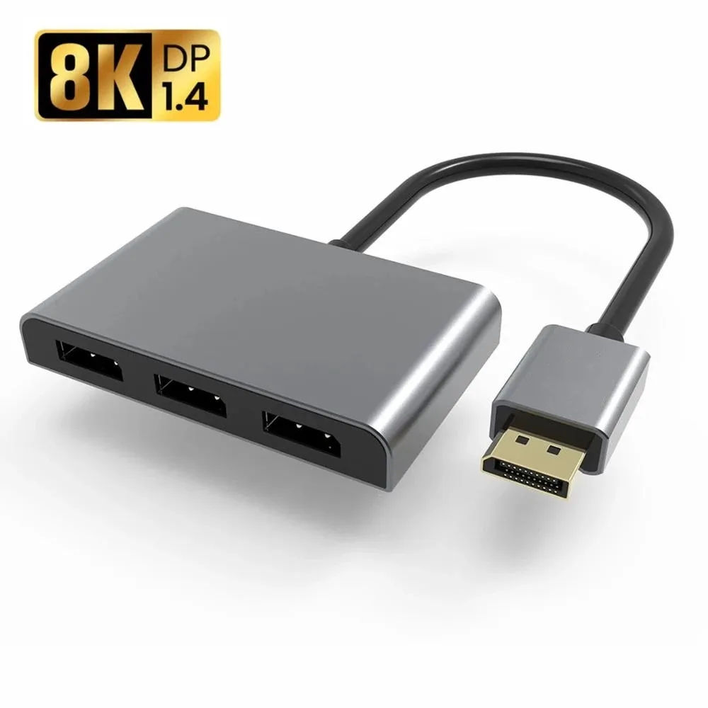 8K Displayport to 3 Displayport splitter MST Hub Multi Monitor splitter ...