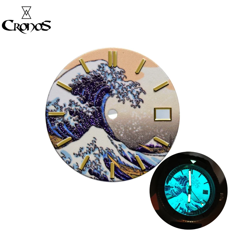 Cronos Watch Part Dial Kanagawa Wave Full Lum C3 Blue Gold Indexes NH35 ...