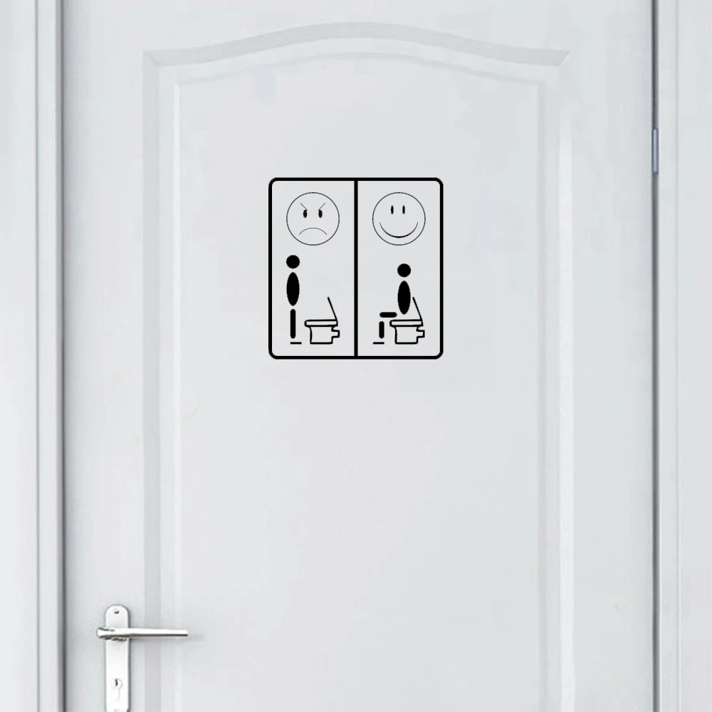 Toilet Wall Sticker Happy And Angry Faces With Plate WC "Sitting peeing ...
