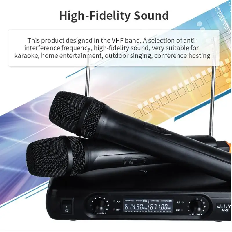 2CH Dynamic Wireless Microphone Long Range Dual Handheld Transmitter ...
