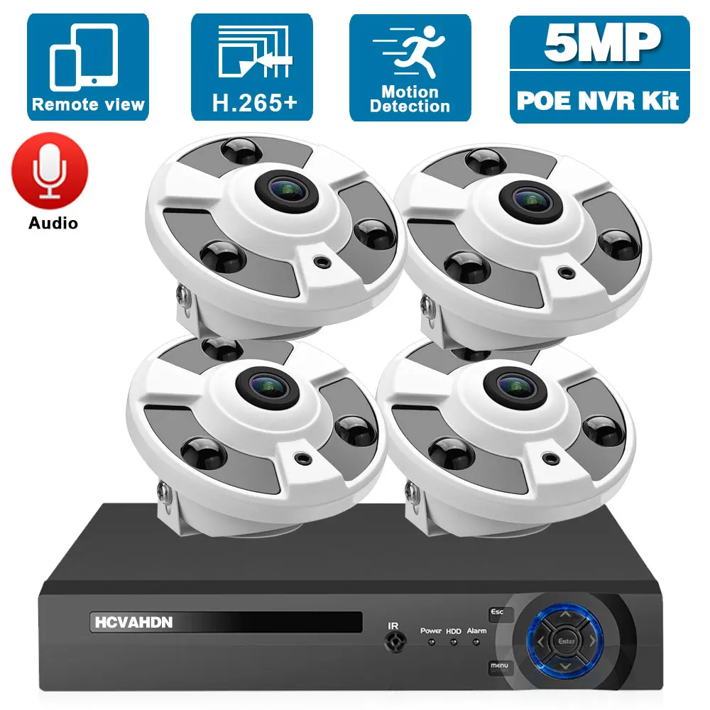 Cctv Camera Security System Kit Poe Nvr 4ch 5mp Outdoor Ip Fisheye ...
