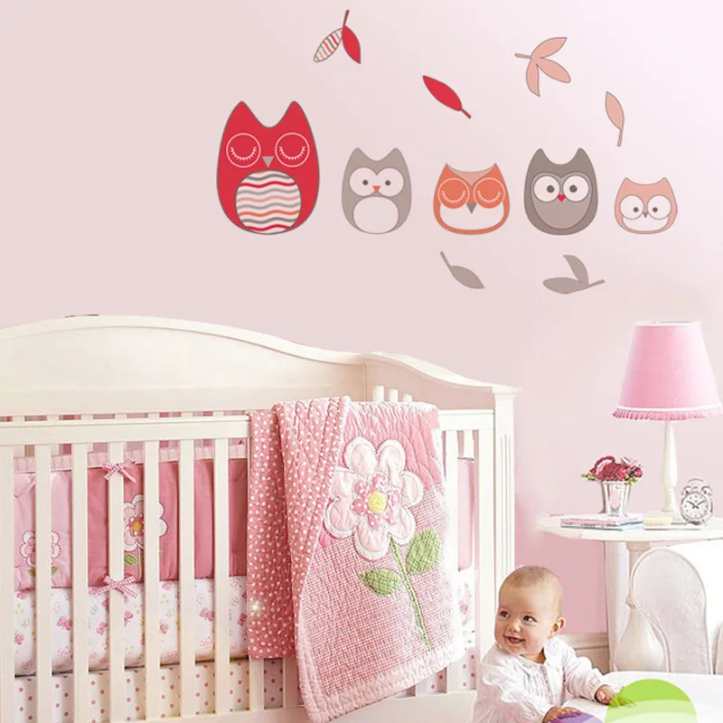 New Cartoon Owls Family Birds Wall Stickers for Kids Room Baby Nursery ...