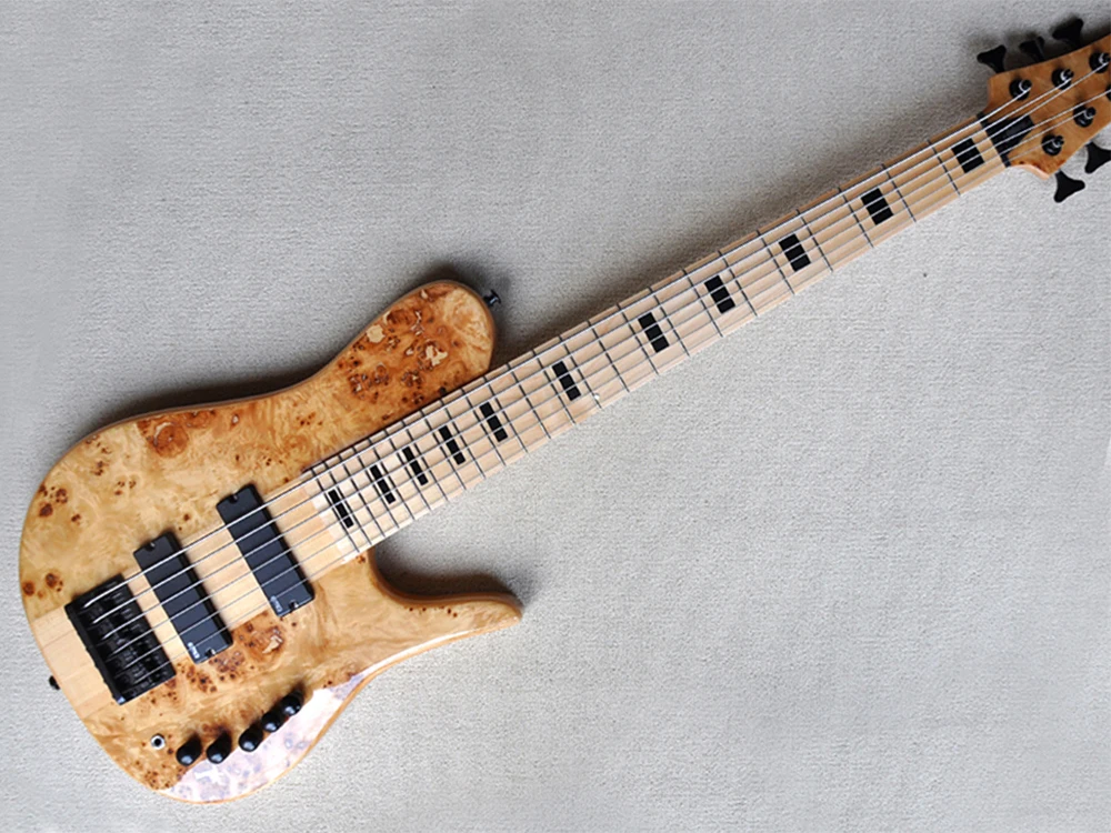 6-Strings-Neck-thru-body-Electric-Bass-Guitar-with-Active-Circuit-Burl ...