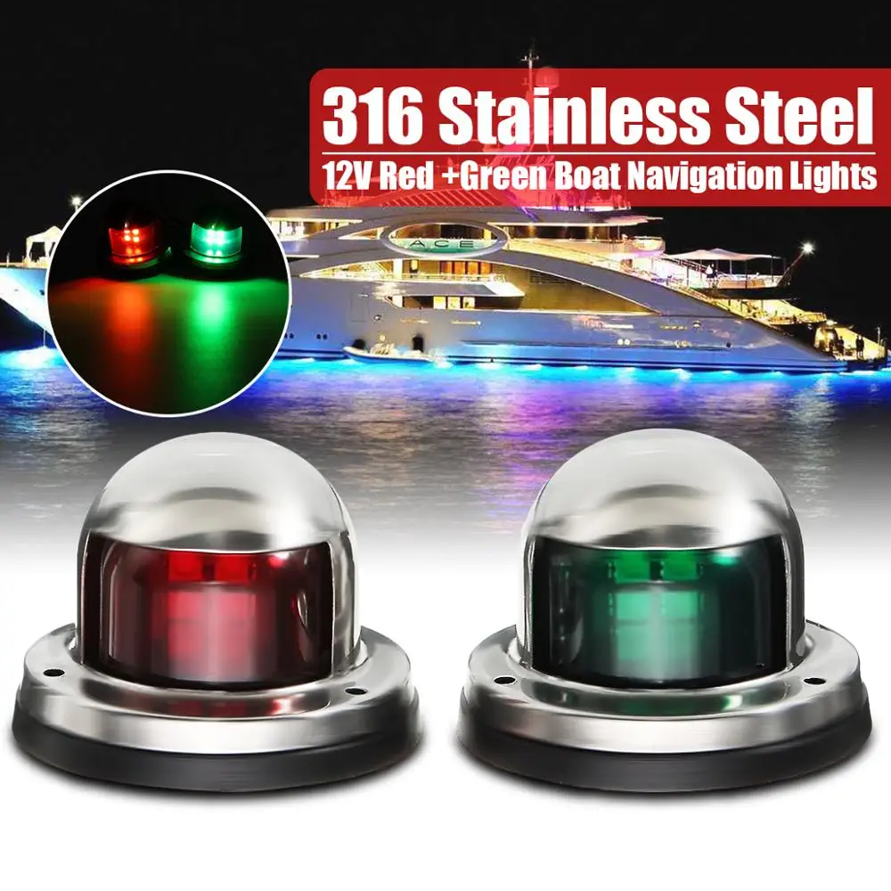 2pcs 12V Stainless Steel Red Green Bow LED Navigation Lights Boat ...