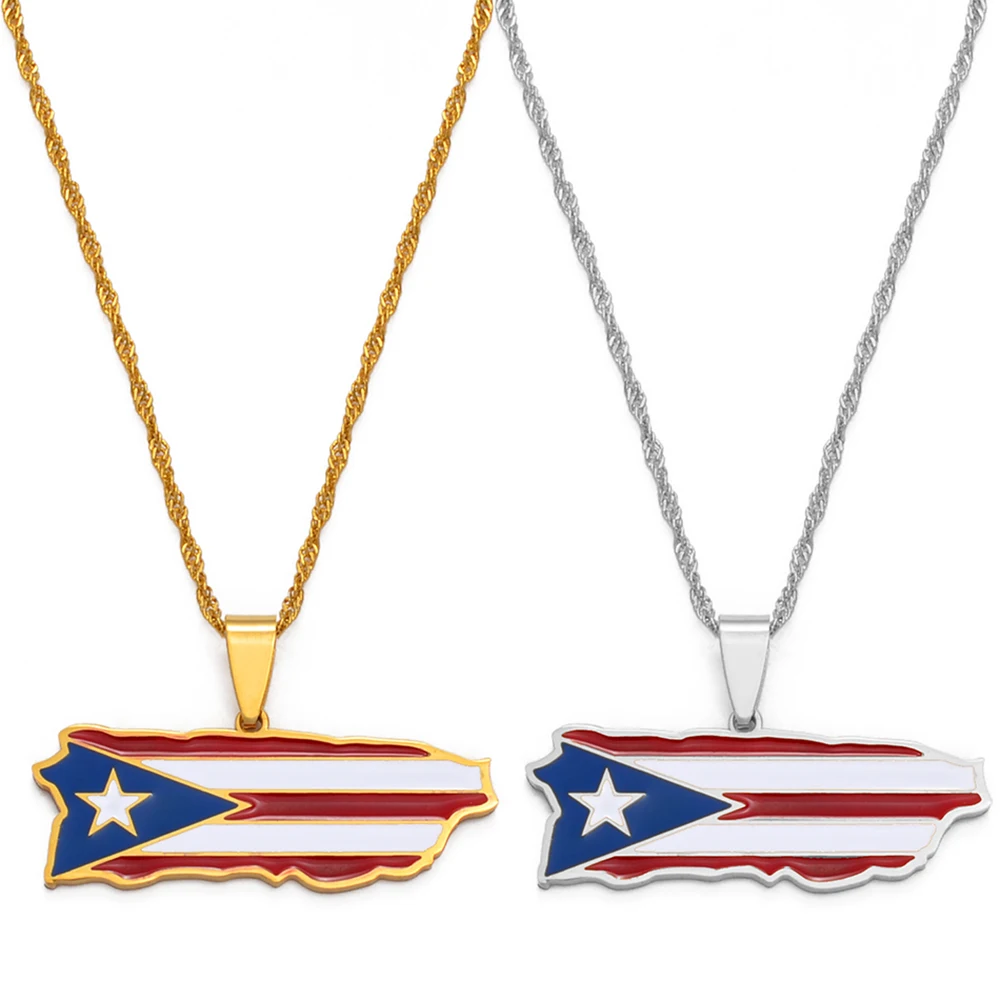 Puerto Rico Map Flag Pendant Necklaces | Puerto Rican Flag Necklace ...