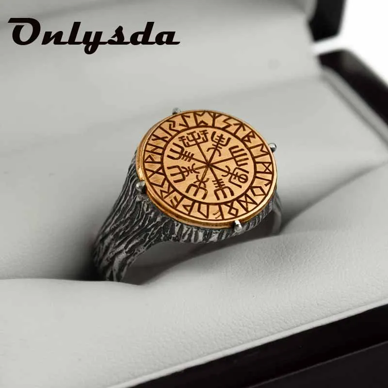 Gothic Style Rock Punk Nordic Mythological Story Viking Compass Silvery Gold Ring Luxury ...