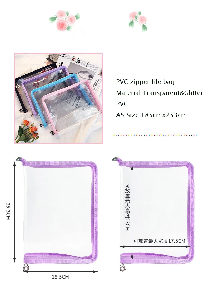 POCHETTE PLASTIQUE,A4 red-PP--sac de rangement Transparent A5 A4 à ...