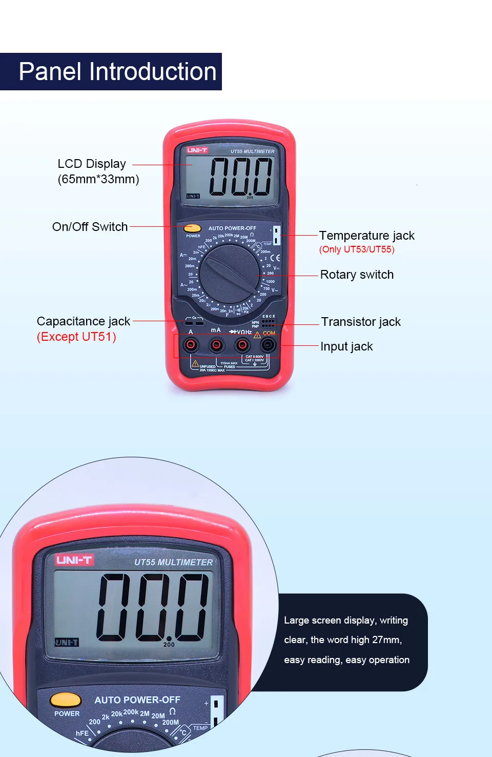 UNI-T UT51 UT52 UT53 UT55 UT56 True RMS Digital Multimeter Voltmeter ...