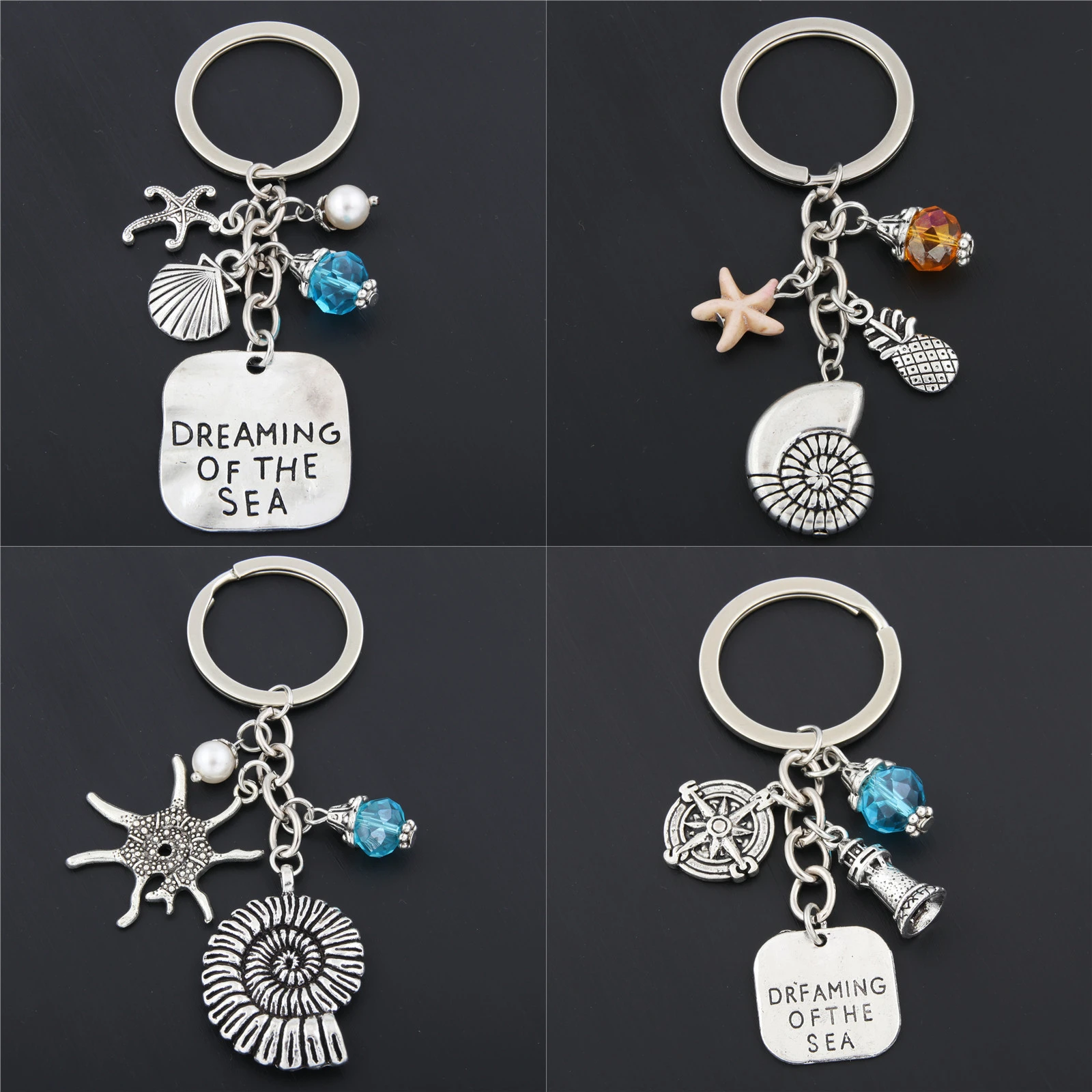 1pc Shell Starfish Keychains Pineapple Keyring For Beach Jewelry Ocean ...