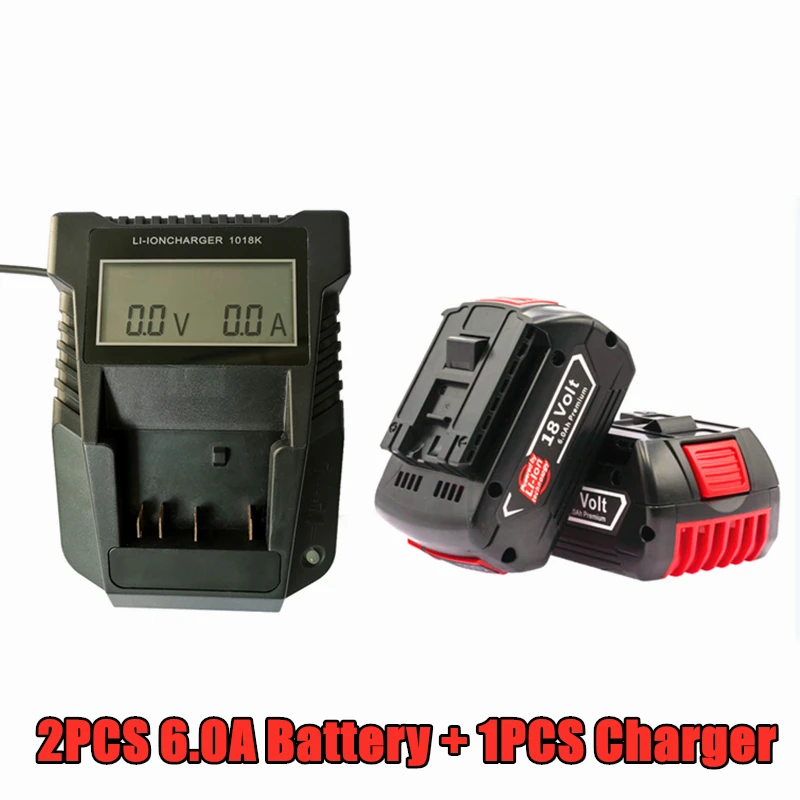 With Display 3A Charger 18V6.0A Rechargeable Li ion Battery For Bosch ...