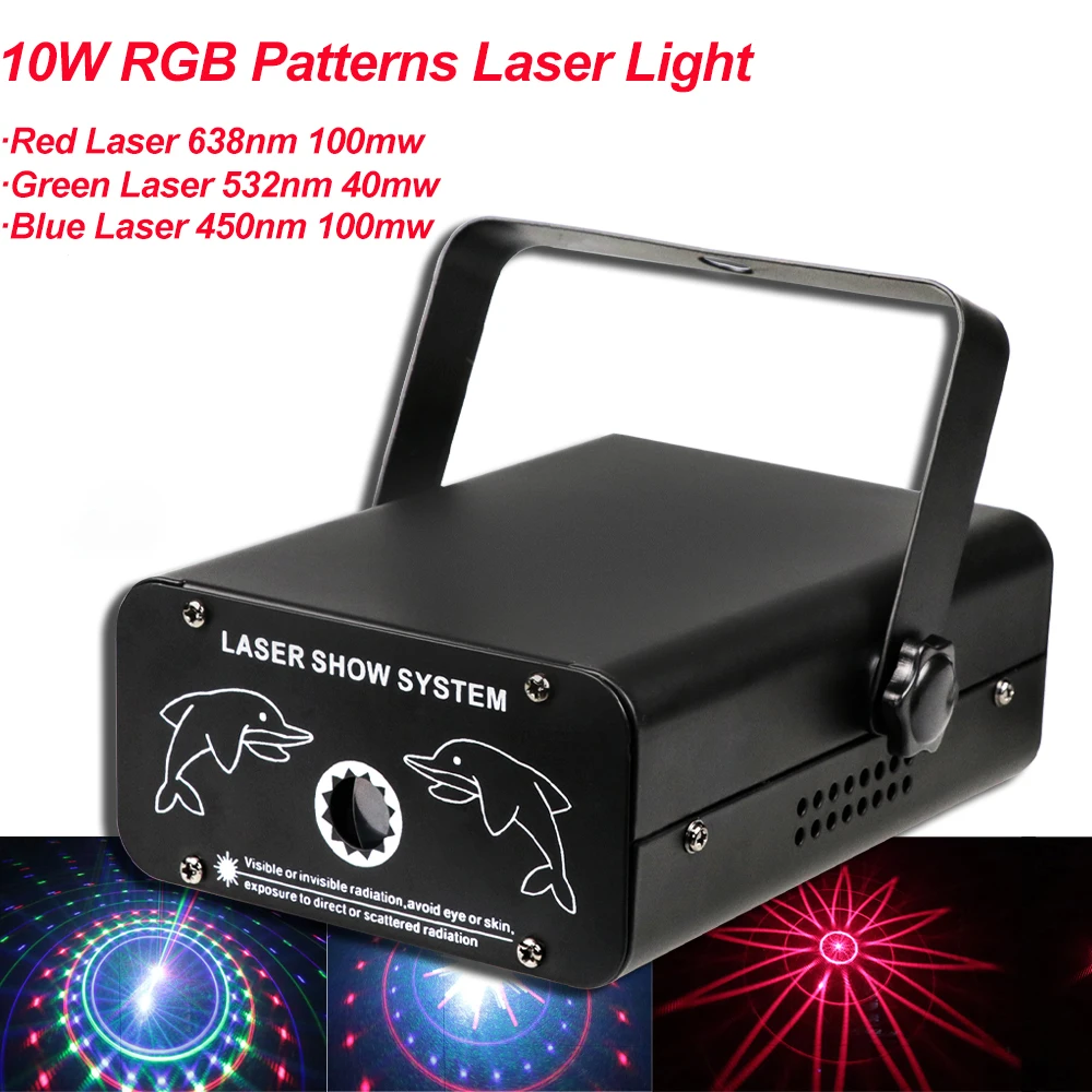 10W RGB Colorful Patterns Laser Light DMX 512 Scanner Projector Party ...