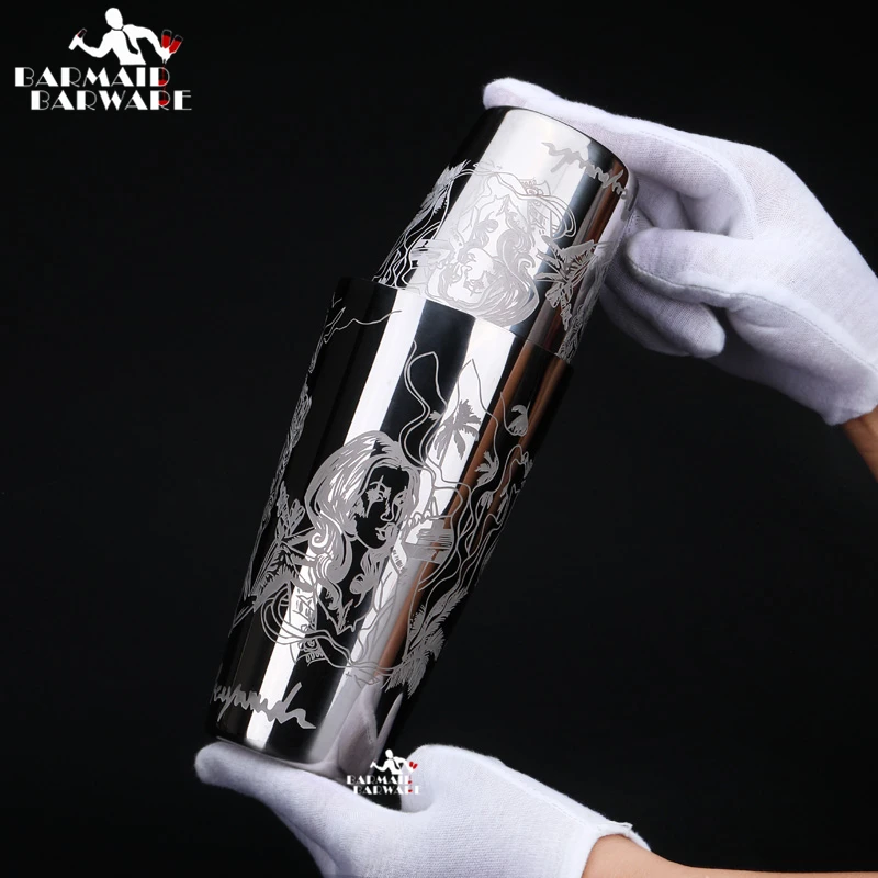550ml/850ml Engraving Stainless Steel Cocktail Boston Bar Shaker Bar ...