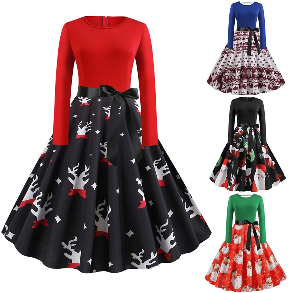 Рождественское зимнее платье женское винтажное рождественское платье ...