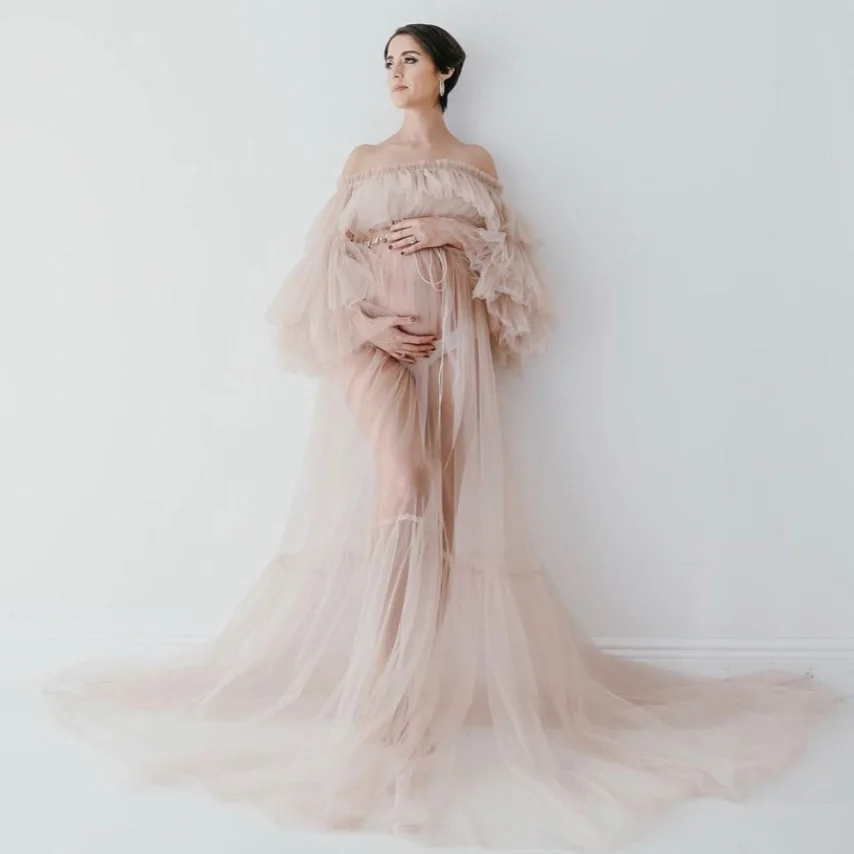 Elegant-Bridal-Tulle-Maternity-Dresses-Robes-for-Photography-Sheer-Robe ...
