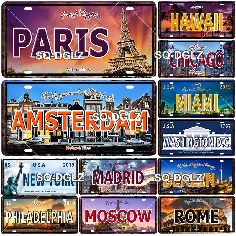 City-License-Plate-Metal-Sign-Vintage-Plaque-Tin-Sign-Wall-Decor-For ...