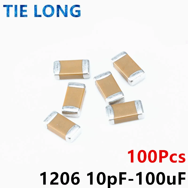 100pcs 1206 50V SMD Thick Chip Multilayer Ceramic Capacitor 10pF- 100uF 10NF 100NF 1UF 2.2UF 4 ...