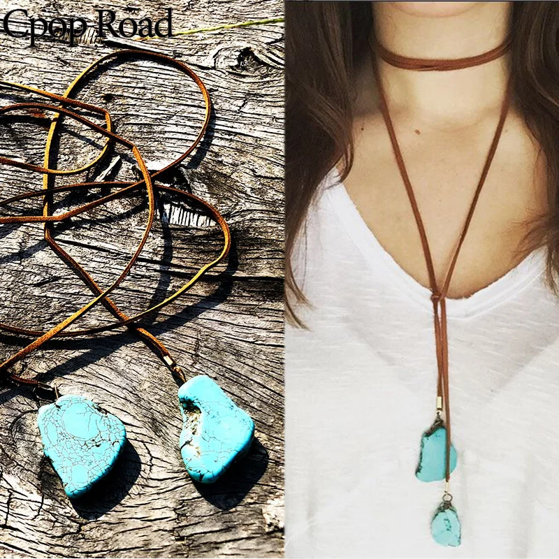 Cpop Boho Leather Rope Necklace Creative Geometric Pendant Elegant ...