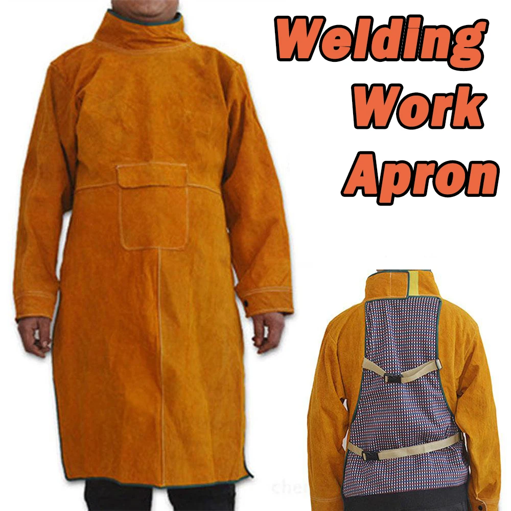 Cowhide Welders Aprons Flame Retardant Anti-Scalding Long Sleeve ...