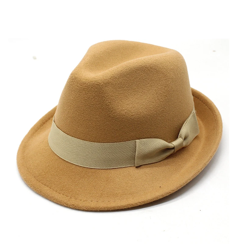 Women Bow Chain Fedora Hat Men Short Brim Wool Felt Jazz Fedora Hats ...