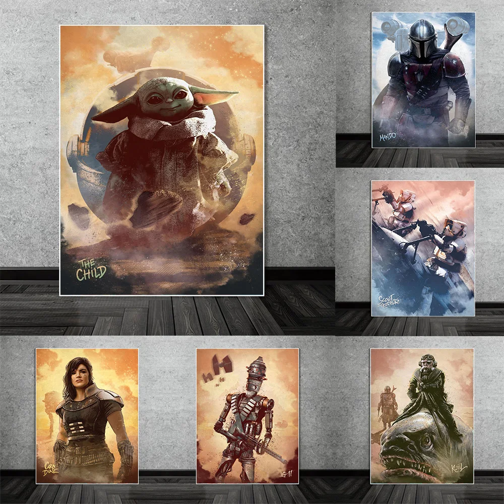 Disney-Yoda-Characters-Posters-and-Prints-Portrait-of-Mando-Canvas-Paintings-on-the-Wall-Art ...