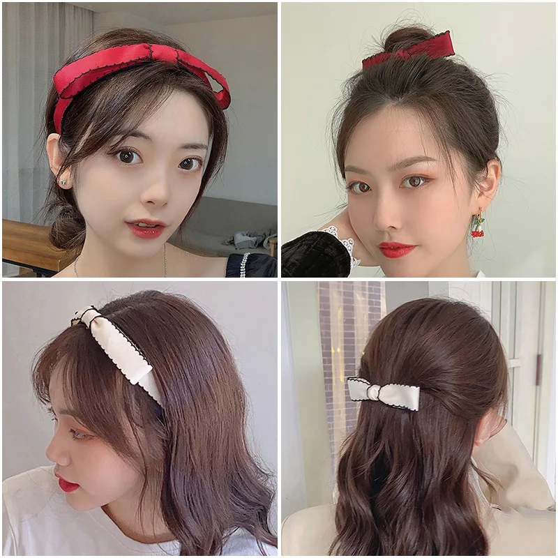 프렌치 하이엔드 머리띠 나비 매듭 머리띠 기질 깨진 머리 앞머리 머리핀 그물 빨간 헤어 액세서리여성 헤어 액세서리