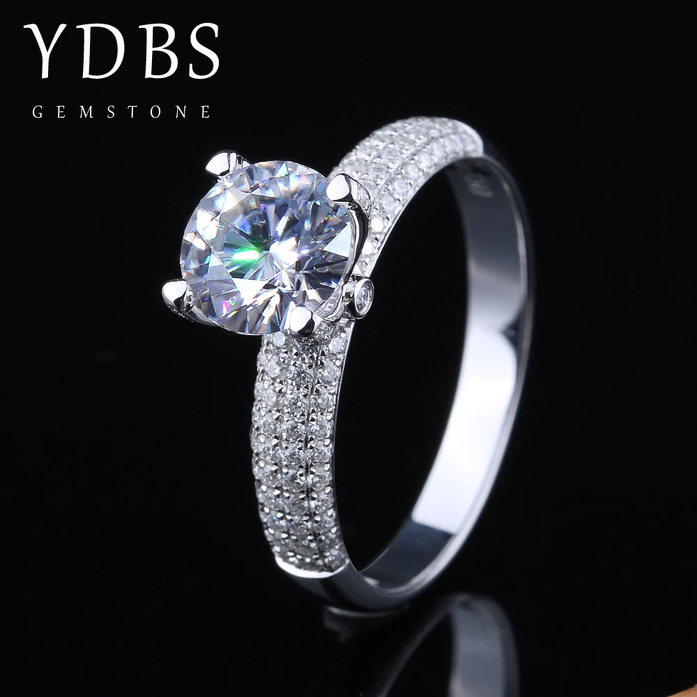 Solid 18K White Gold AU750 1ct D Round Brilliant Cut 4 Prong Engagement Lab Diamond Moissanite ...