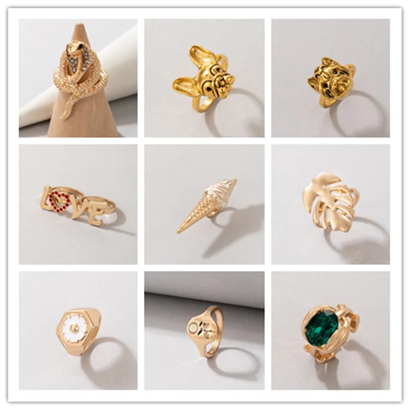 New-Arrival-Metal-Geometric-Rings-Womens-Punk-Set-Auger-Alloy-Animal ...