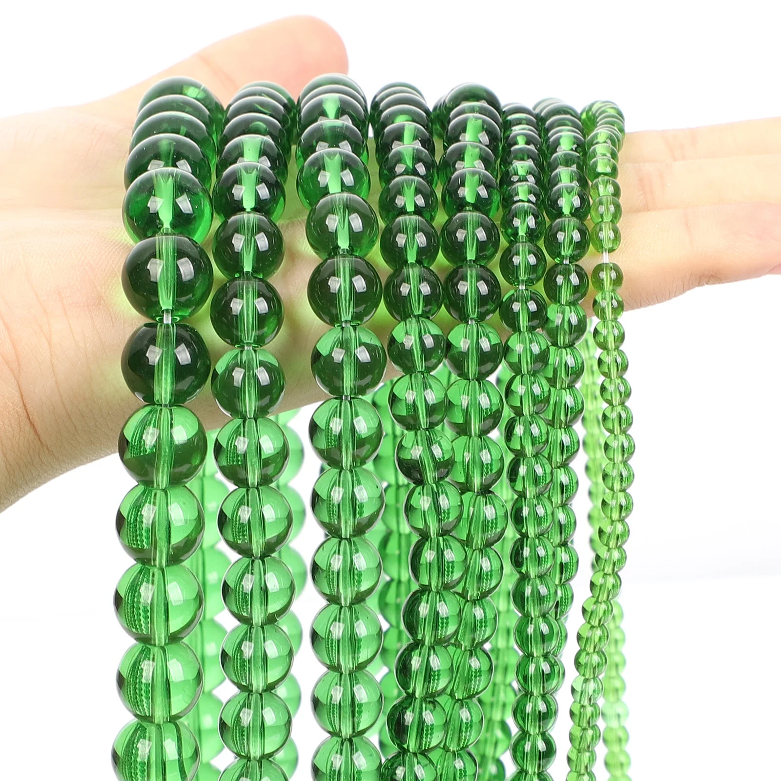 Natural Stone Beads Smooth Green Glass Round Loose Spacer Bead For ...