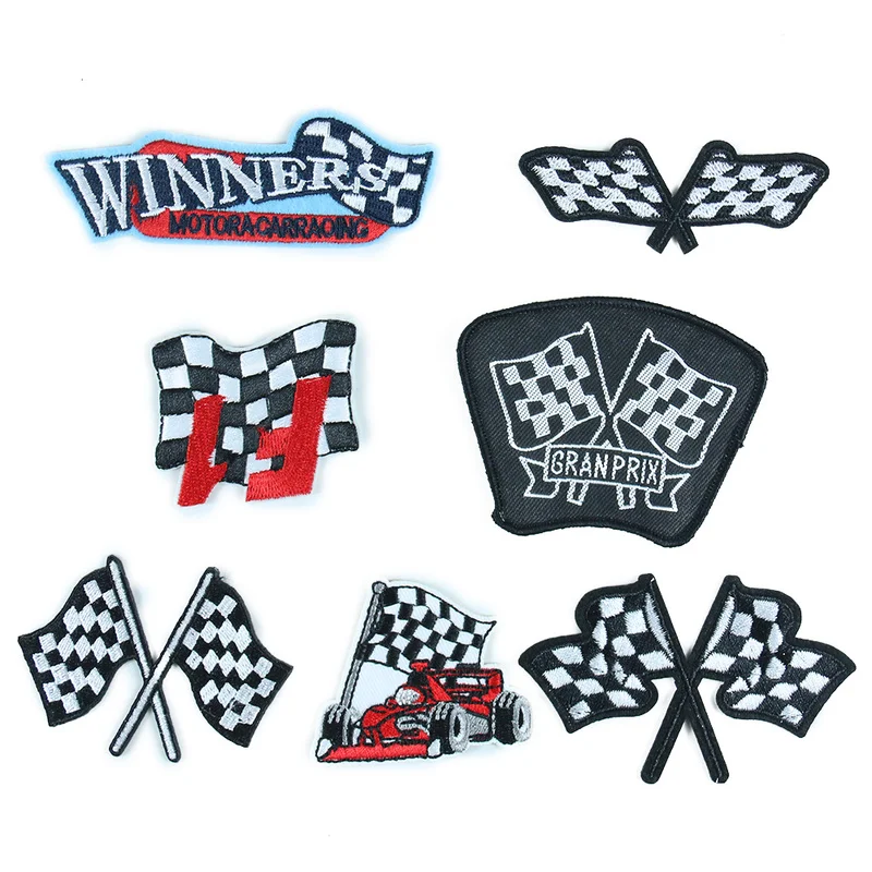 Racing-Car-Winners-Flag-Patch-Embroidery-Applique-Iron-on-Transfers-for ...