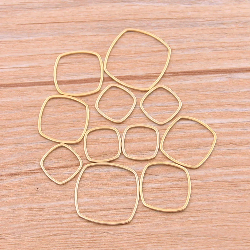 10pcs 3 Size Square Charm Gold Stainless Steel Pendant Open Bezels ...