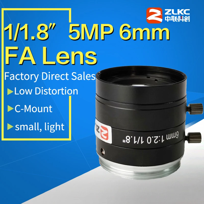 C Mount 6mm manual aperture lens for 1/1.8" FA High performace for 5 ...