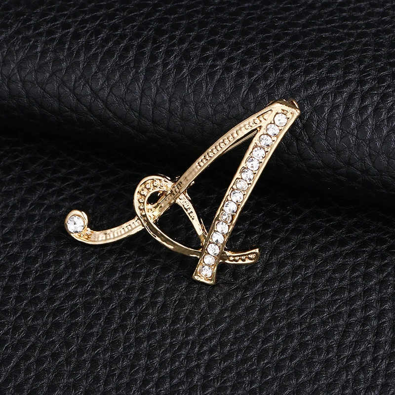 1PC 26 Initial Letters Rhinestones Brooch Pins Golden Color Lapel Pin ...