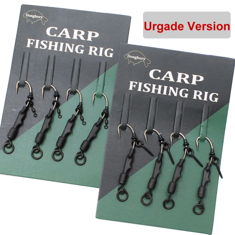 4PCS Carp Rig Coated Barbed Carp Fishing Hook Ready Tied Ronnie Rig ...