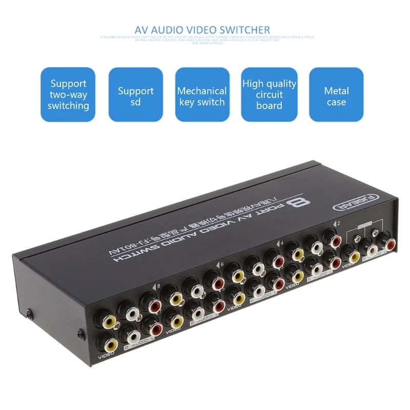 8-Way AV Switch RCA Switcher 8 in 1 out Composite Video L/R Selector ...