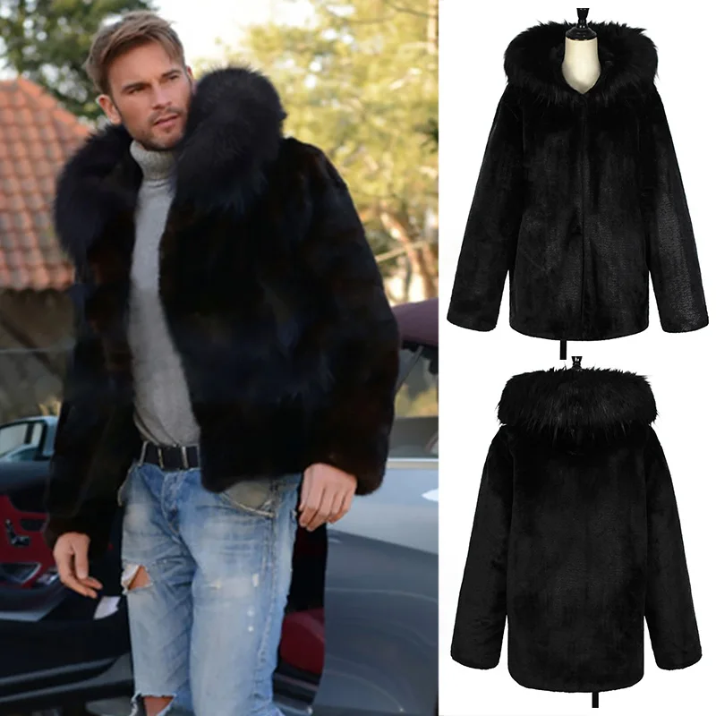 Fashion Men's Faux Fur Coat Autumn Winter Thick Warm Tough Guy ...
