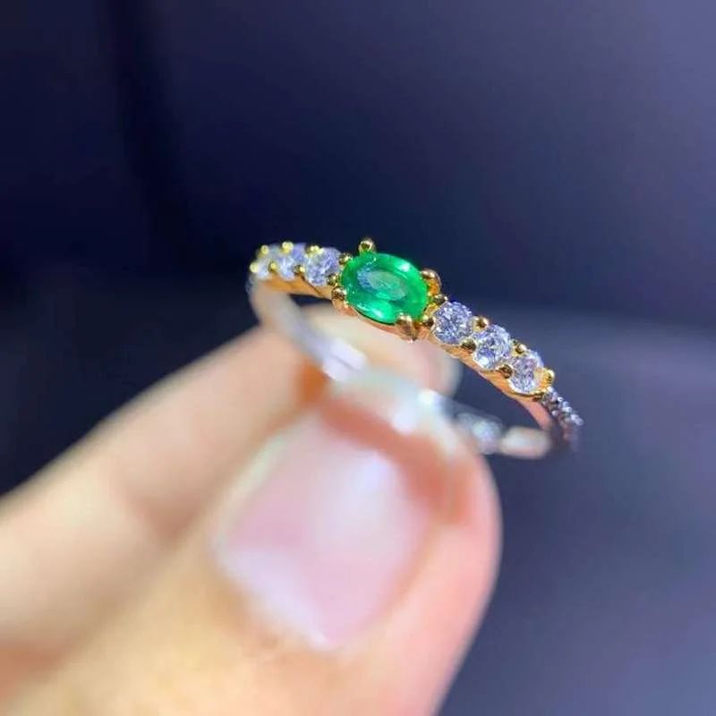 New-Fashion-Natural-Emerald-Ring-3-Mm-4-Mm-Genuine-Emerald-Silver-Ring ...
