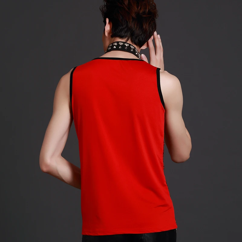 Club Male Singer DS Slim Glitter Red Vest Costumes Night Bar Mens ...