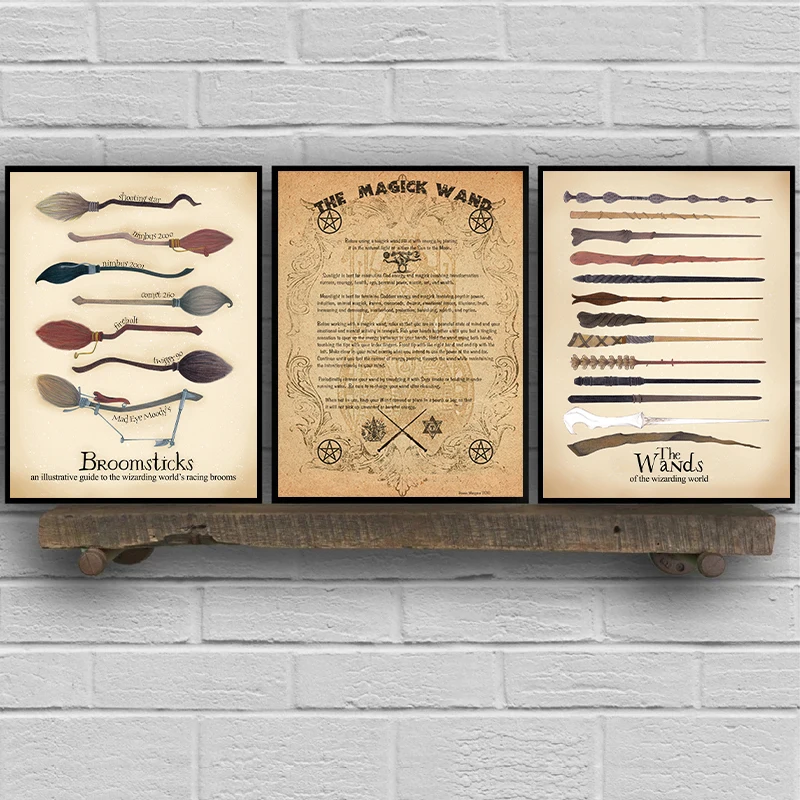 MAGICK WAND Vintage Posters Canvas Prints Crystal Wand Hand Drawn ...