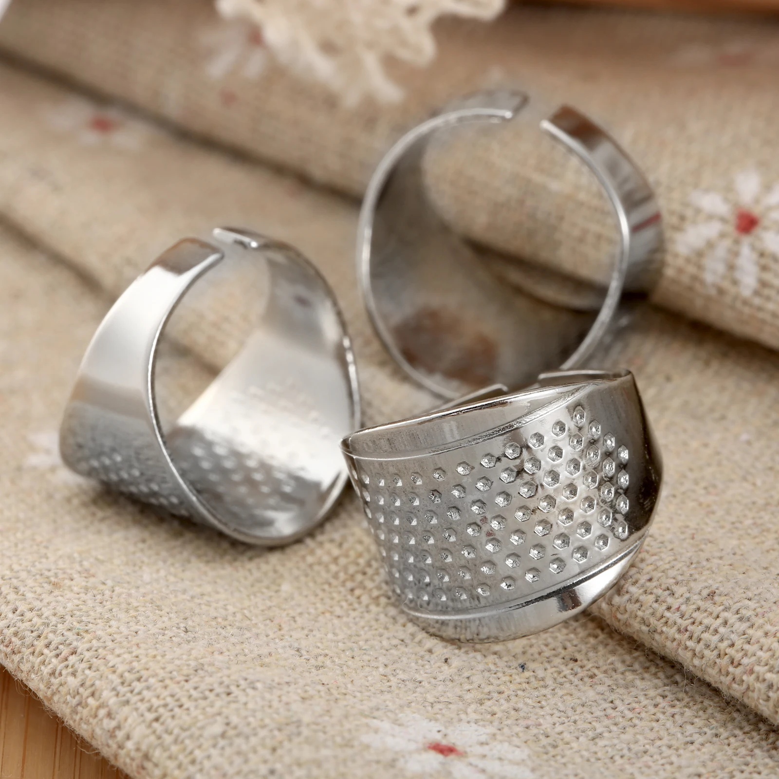 3Pcs/lot Sewing Thimbles Ring Adjustable Size Finger Protector Silver ...