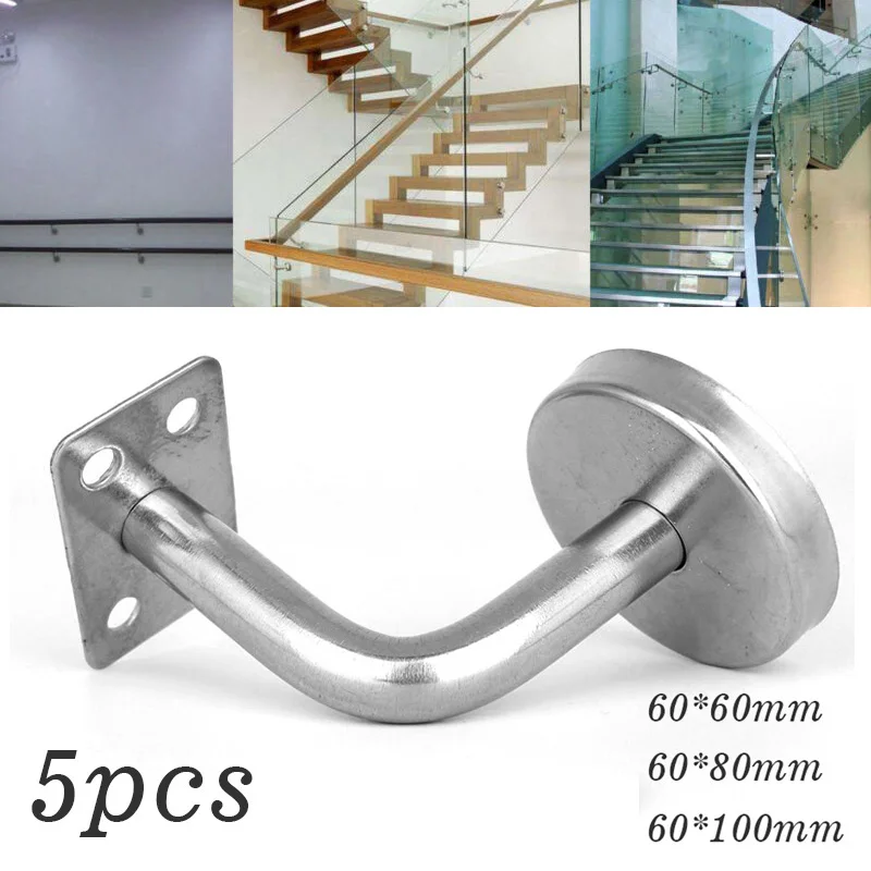 5pcs Handrail Brackets 201 Stainless Steel Wall Stair Hardware Solid L ...