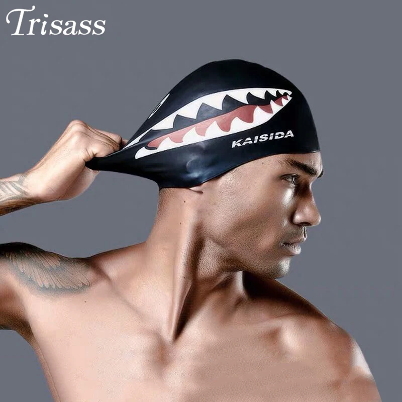 Trisass-2021-New-Man-s-Swimming-Cap-Adult-Elastic-Shark-Swimming-Caps ...