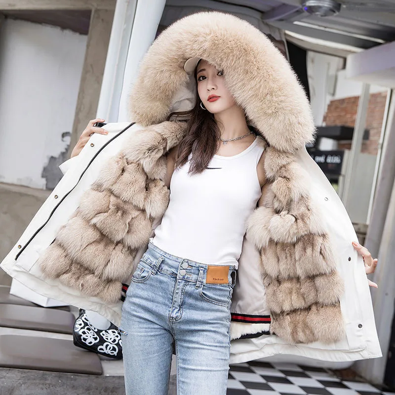 2021 Real Fur Coat Winter Jacket Women Long Parka Natural Raccoon Fur Collar Hood Thick Warm ...