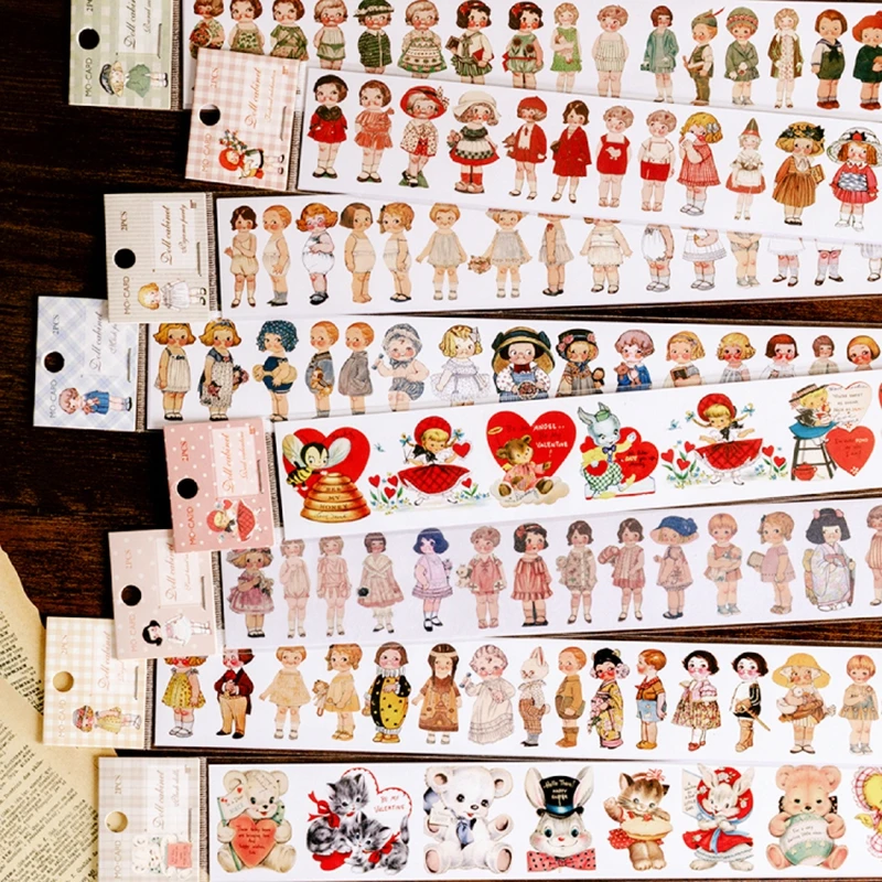 2-Sheets-Retro-Doll-Long-Paper-Tape-Cute-Decorative-Stickers ...