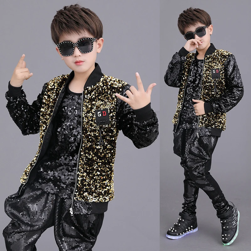 Hip Hop Costume Boys Fashion Sequin Coat Top Harem Pants Jazz Stage ...